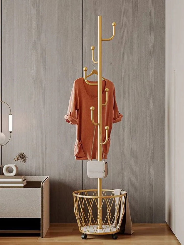 1 piece of gold light luxury single pole coat rack with basket, bedroom ...