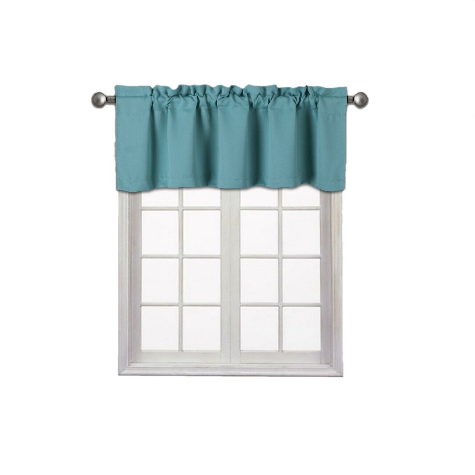 1 piece teal valance TVLO-18 blackout thermal tier window treatment rod ...