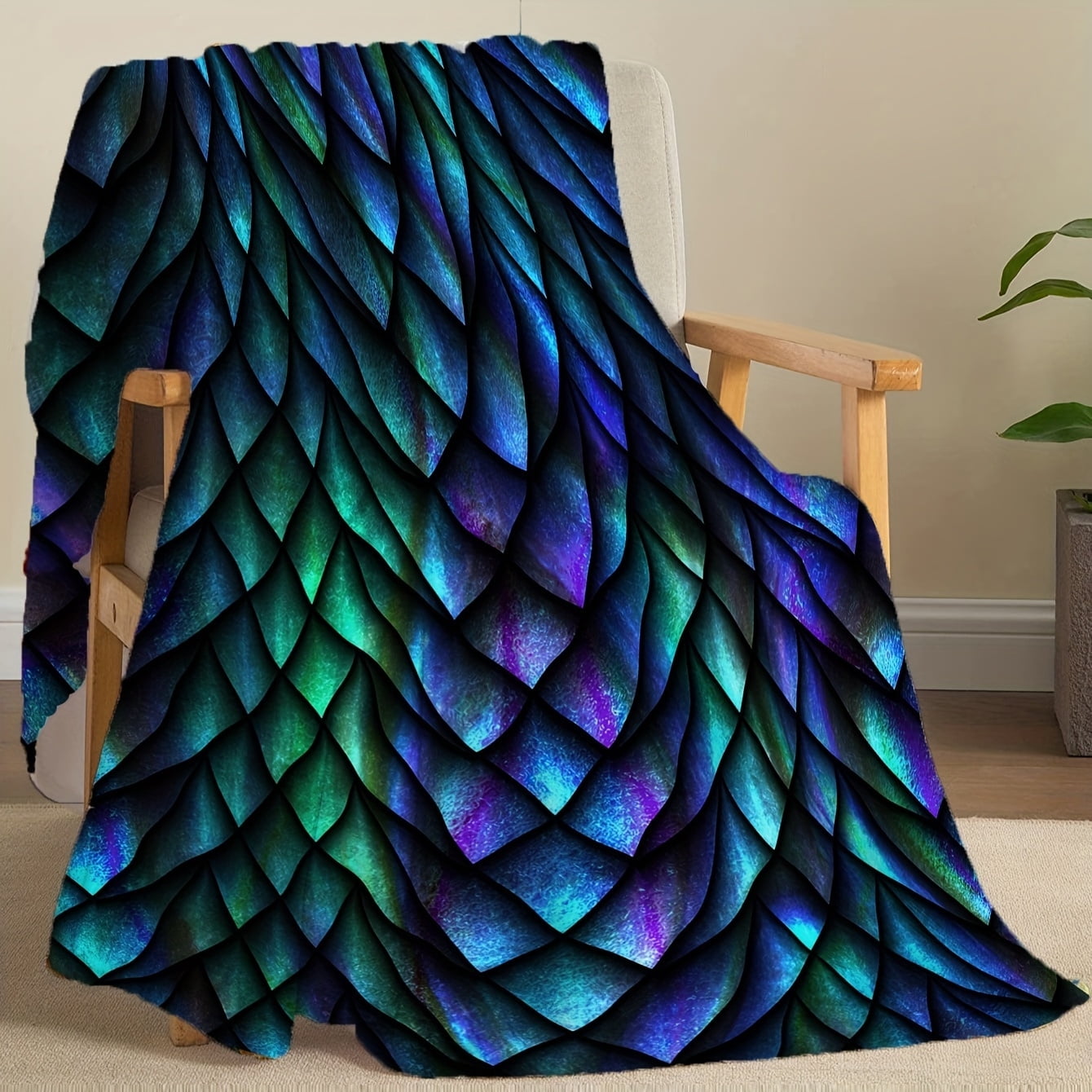 1 piece of three-color dragon scale pattern flannel blanket - soft ...