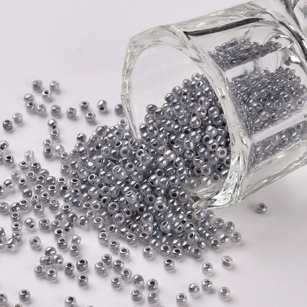 1 pound 12/0 Grade A Round Glass Seed Beads Ceylon Slate Gray 2x1.5mm ...