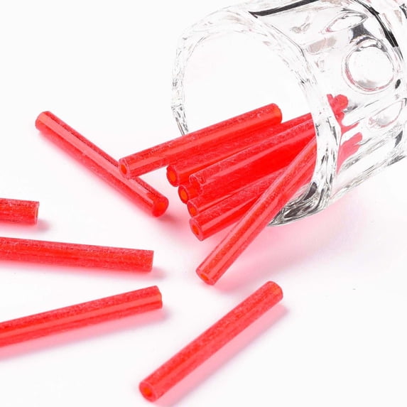1 pound Glass Bugle Beads Round Hole Opaque Colours Crimson 28x3mm Hole ...