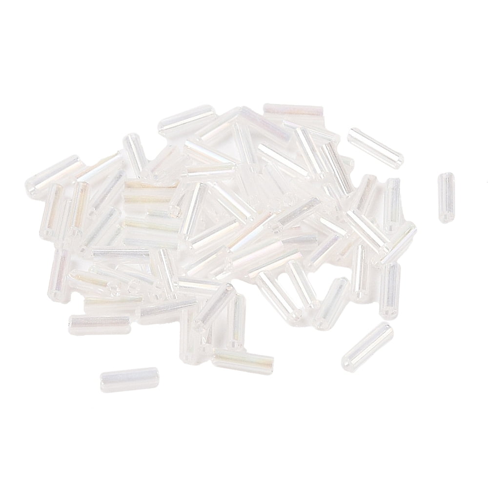 1 pound Transparent Colours Rainbow Glass Bugle Beads AB color White ...