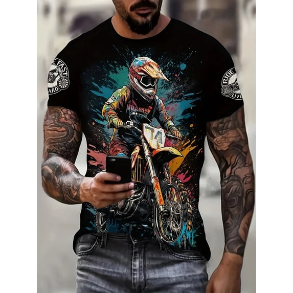 1 retro men's novelty T-shirt, 100% polyester knitted fabric, short ...
