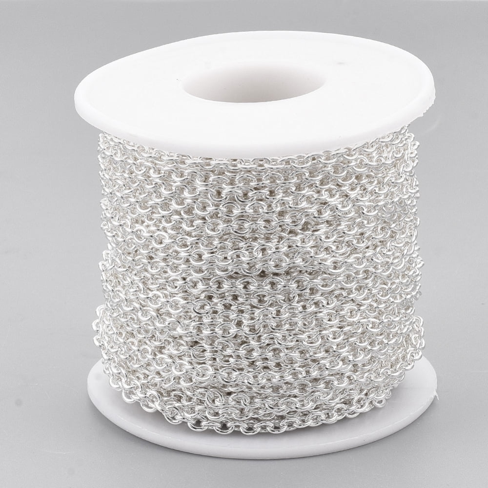 1 roll 304 Stainless Steel Cable Chains Unwelded with Spool Oval Silver ...
