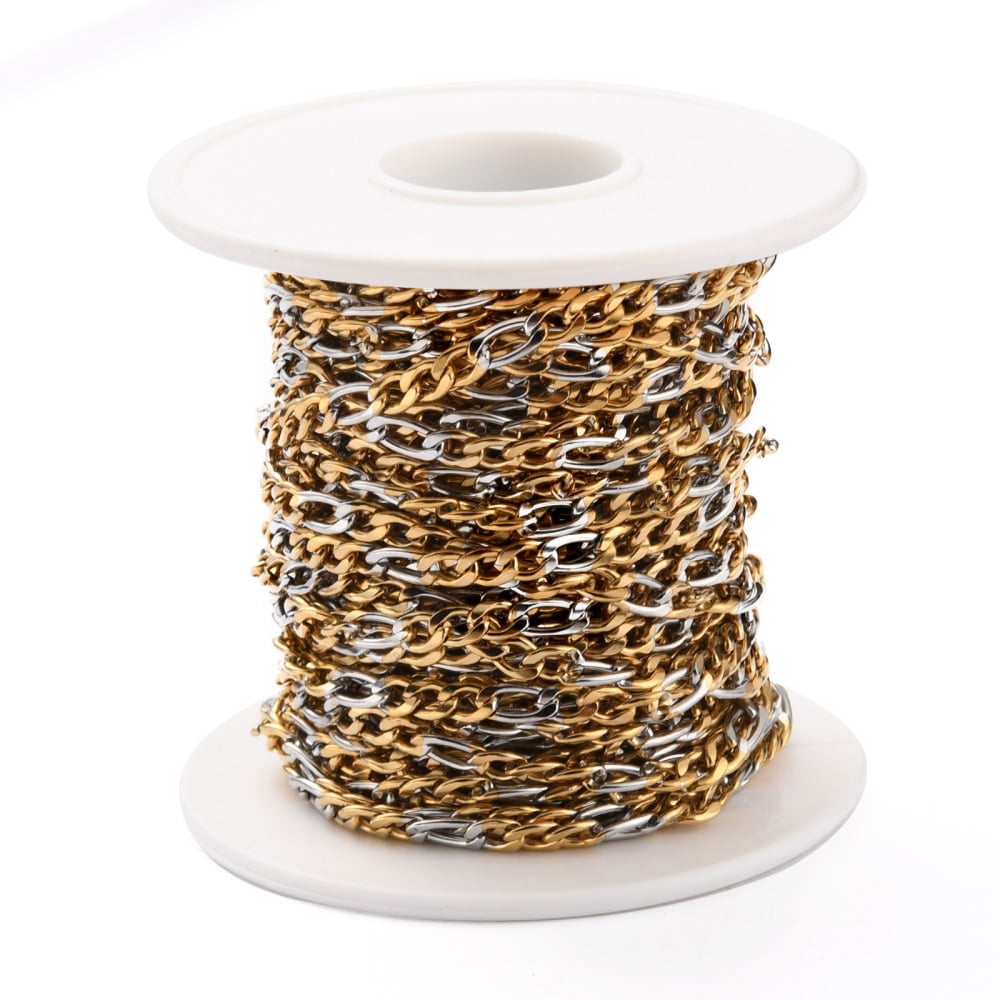 1 roll 304 Stainless Steel Figaro Chains with Spool Unwelded Golden ...