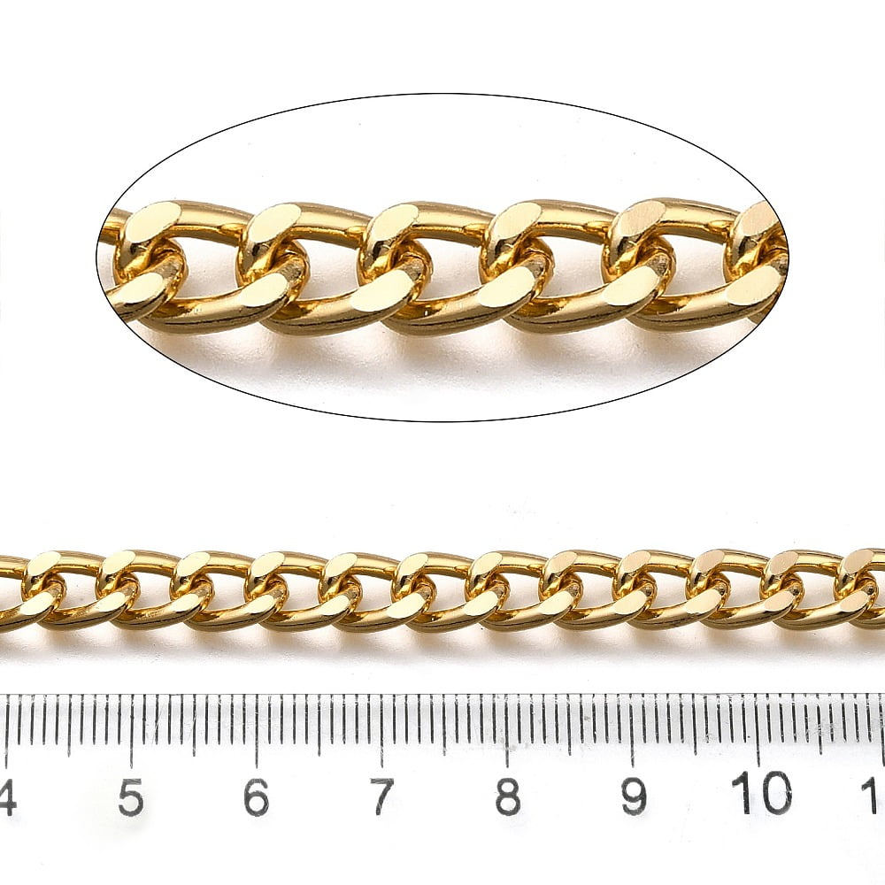 1 roll Aluminium Curb Chains with Spool Unwelded Golden 9.5x7x3.5mm 65. ...