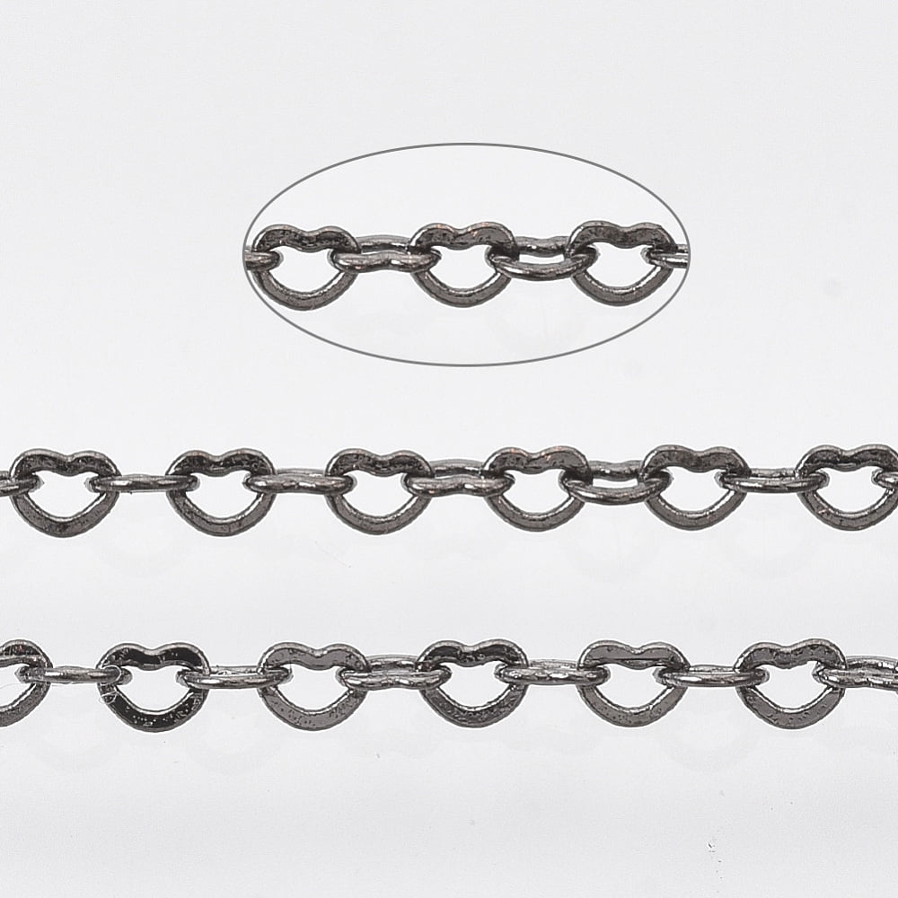 1 roll Brass Heart Link Chains Soldered with Spool Gunmetal 1.8x2.4x0 ...