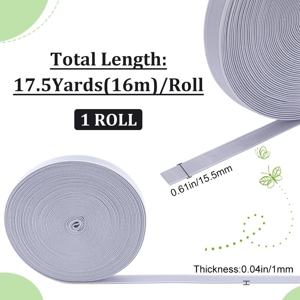 1 roll Elastic Fibre Cords Flat Silver 15.5mm 17.50 Yards(16m)/Roll ...