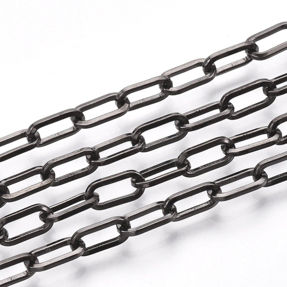 1 roll Unwelded Iron Paperclip Chains Flat Oval Drawn Elongated Cable ...