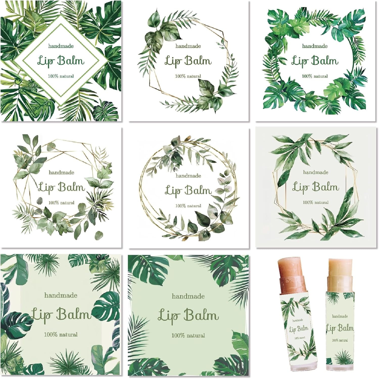 1 set 10 Sheets Paper Lip Balm Adhesive Label Stickers Leaf 50x50mm 8 ...