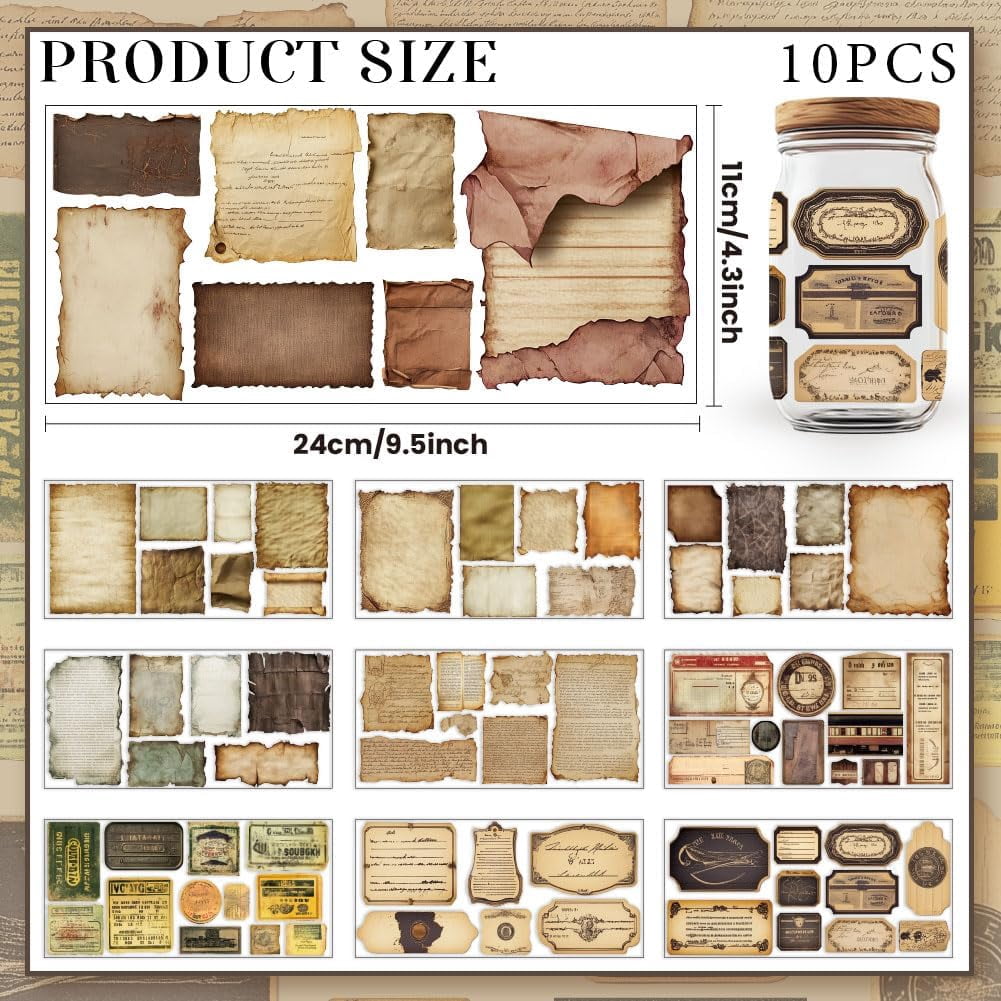 1 set 10 Sheets UV DTF Cup Wraps 10 Styles Vintage Aged Paper Decals ...