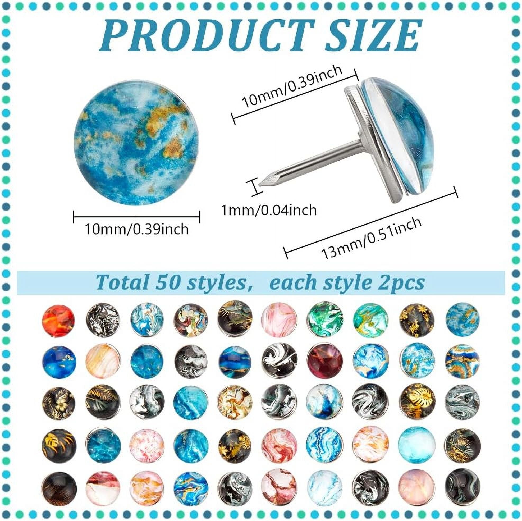 1 set 100pcs Flatback Mixed Pattern Glass Iron Push Pins set Map Tacks ...