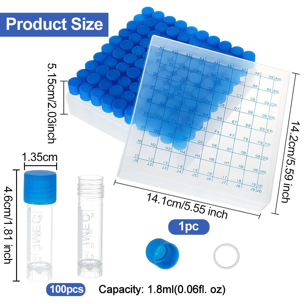 1 set 100pcs Plastic Freezing Tubes Test Tubes Bead Containers with ...