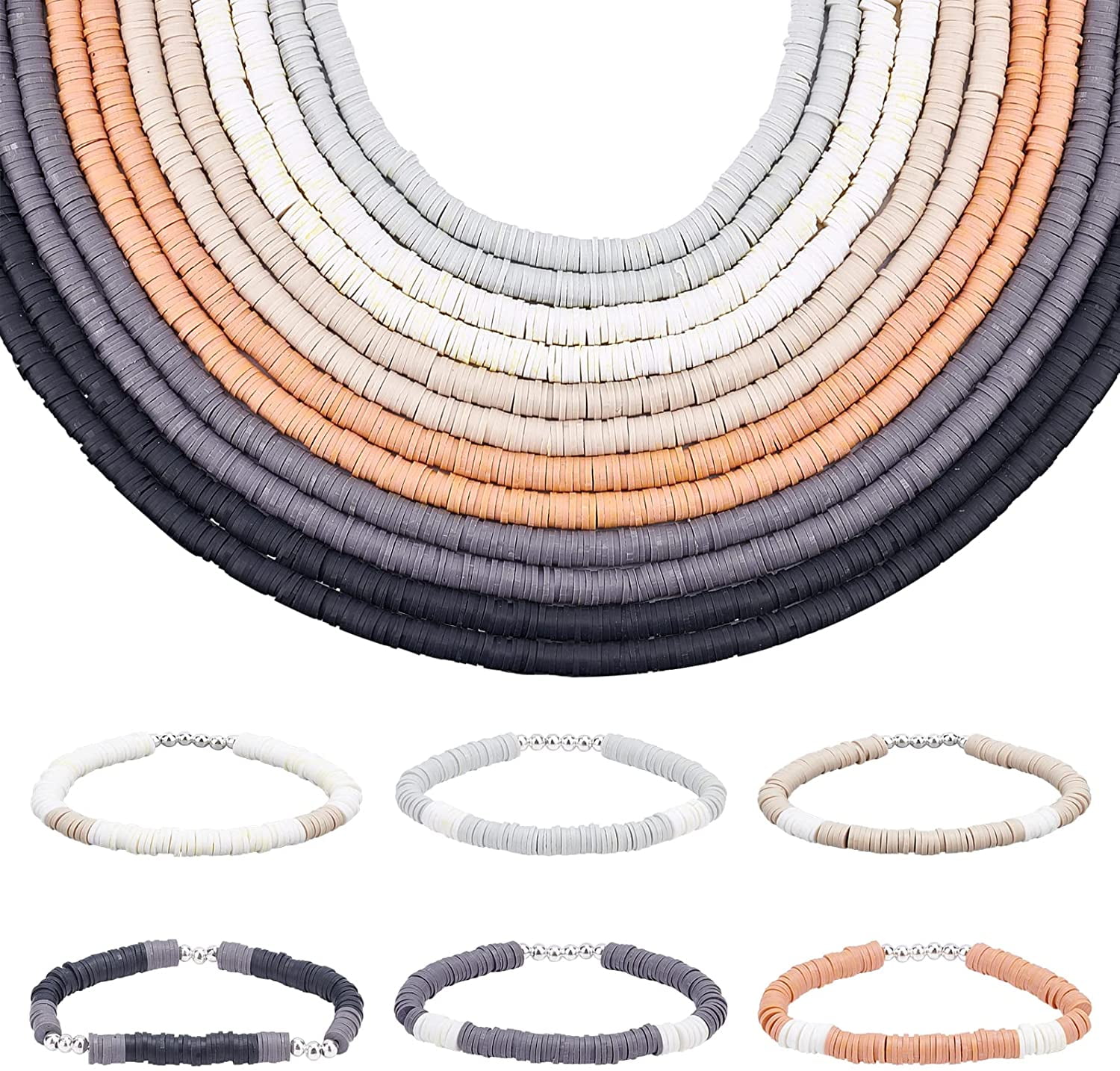 1 set 12 Strands 6 colors Flat Round Handmade Polymer Clay Beads Disc ...