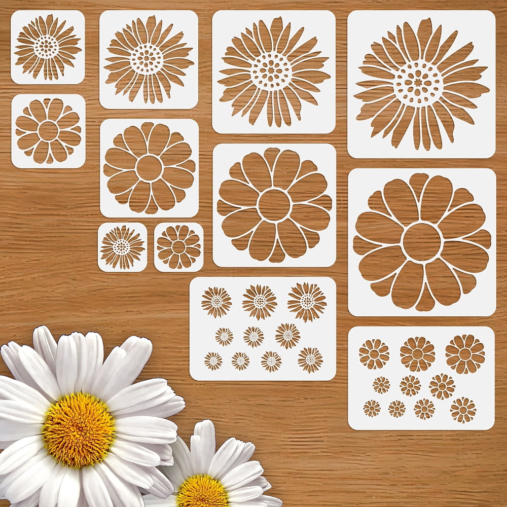 1 set 12 pcs 6 Sizes Daisy Flower Painting Stencils Drawing Stencils ...