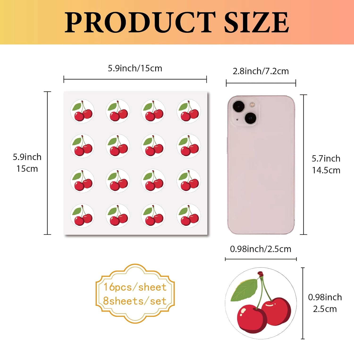 1 set 128Pcs Cherry Scrapbook Stickers Fruit Decals Plastic Waterproof ...
