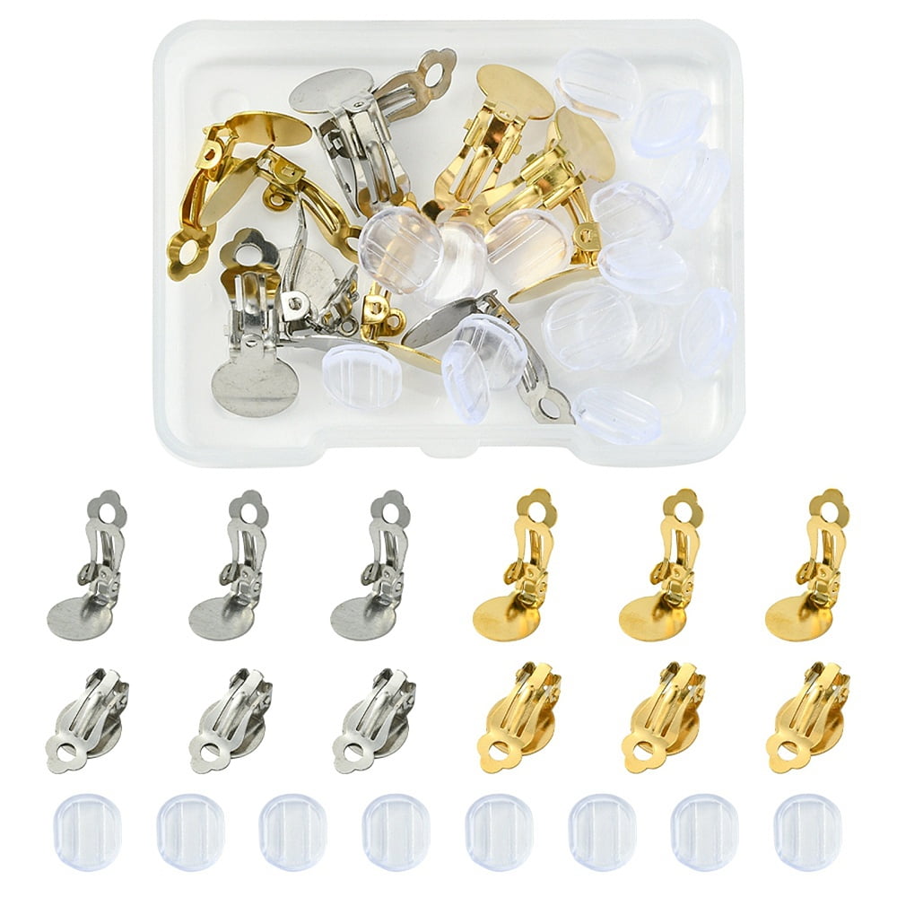 1 set 12pcs 2 colors 304 Stainless Steel Clip-on Earring Findings Clip ...