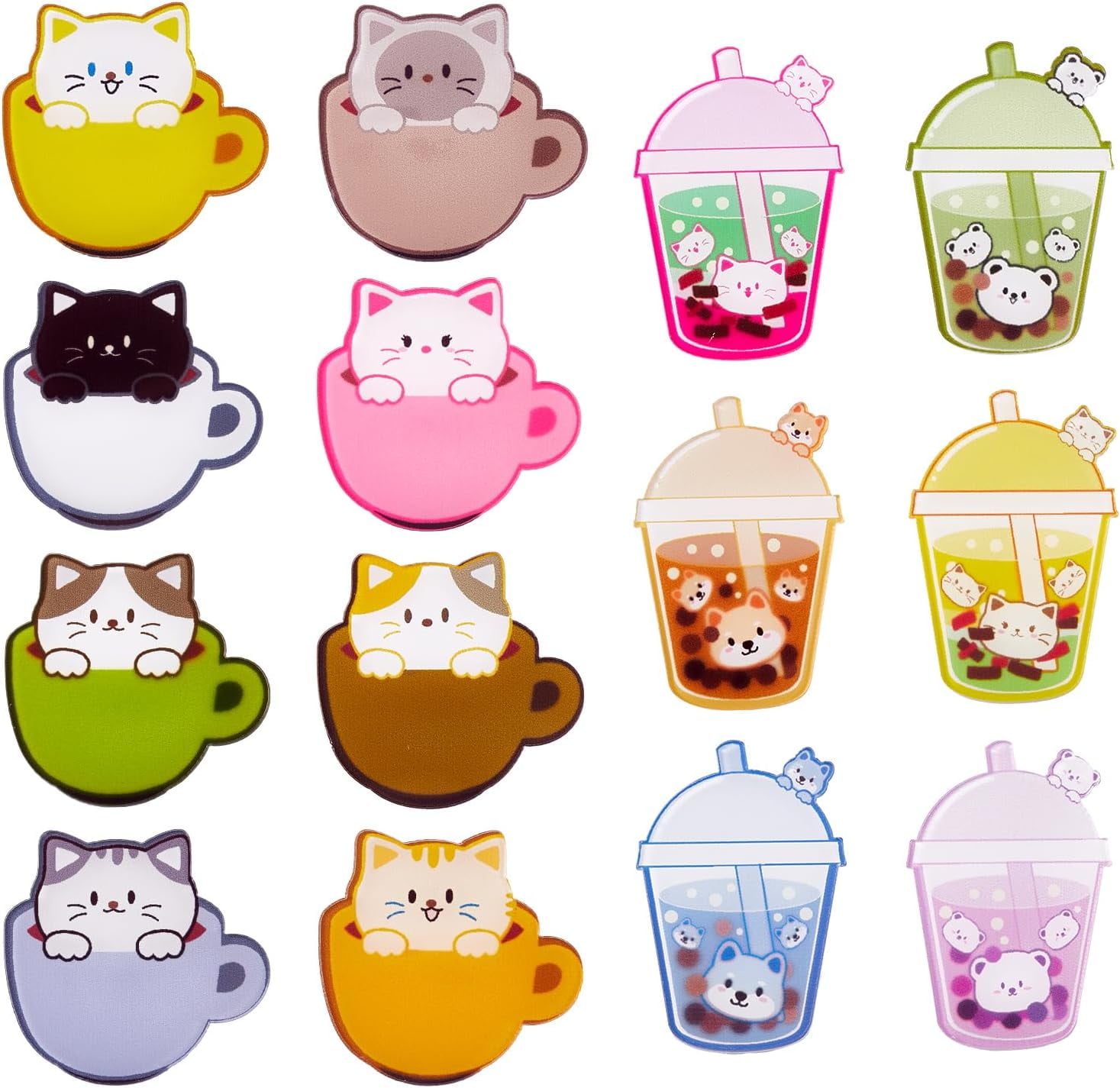 1 set 14 Pieces Acrylic Brooch Pins set Cup Cat and Animal Milk Tea ...