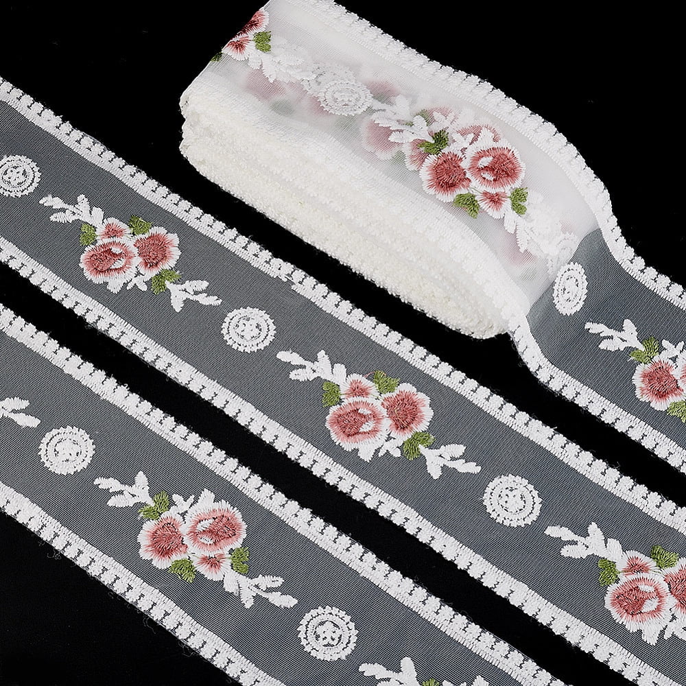 1 set 15 Yards Polyester Embroidery Flower Mesh Ribbon Dark Salmon 3-3/ ...