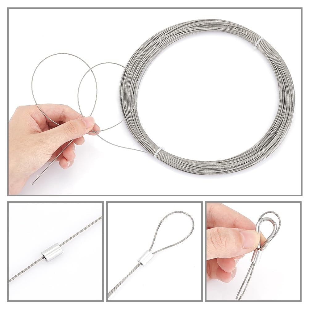 1 set 164FT Stainless Steel Cable 1mm Wire Rope Kit Aircraft Cable ...