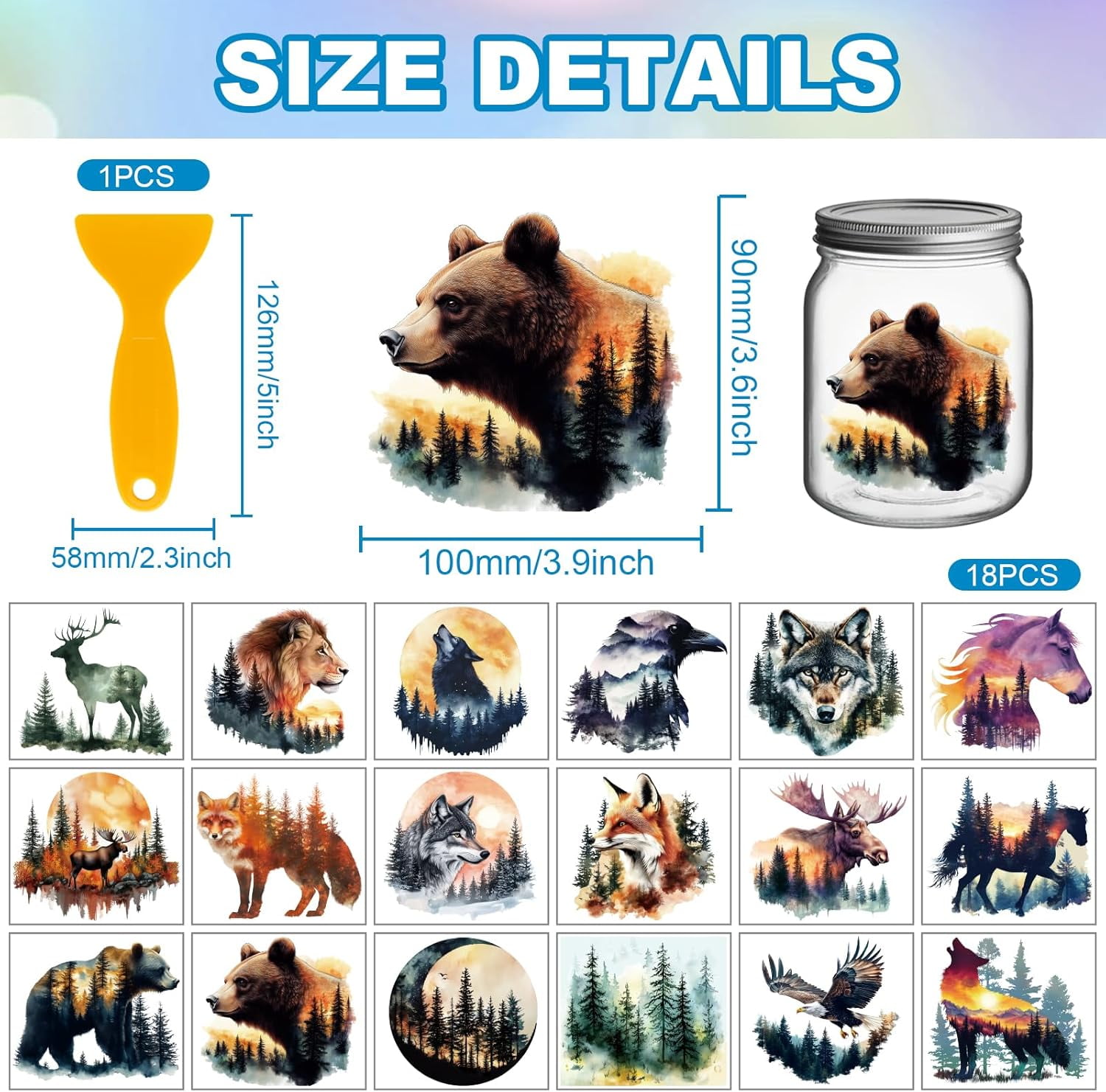 1 set 18 Sheets Forest Animals Transfer Stickers 3.9x3.6inch Bear Deer ...
