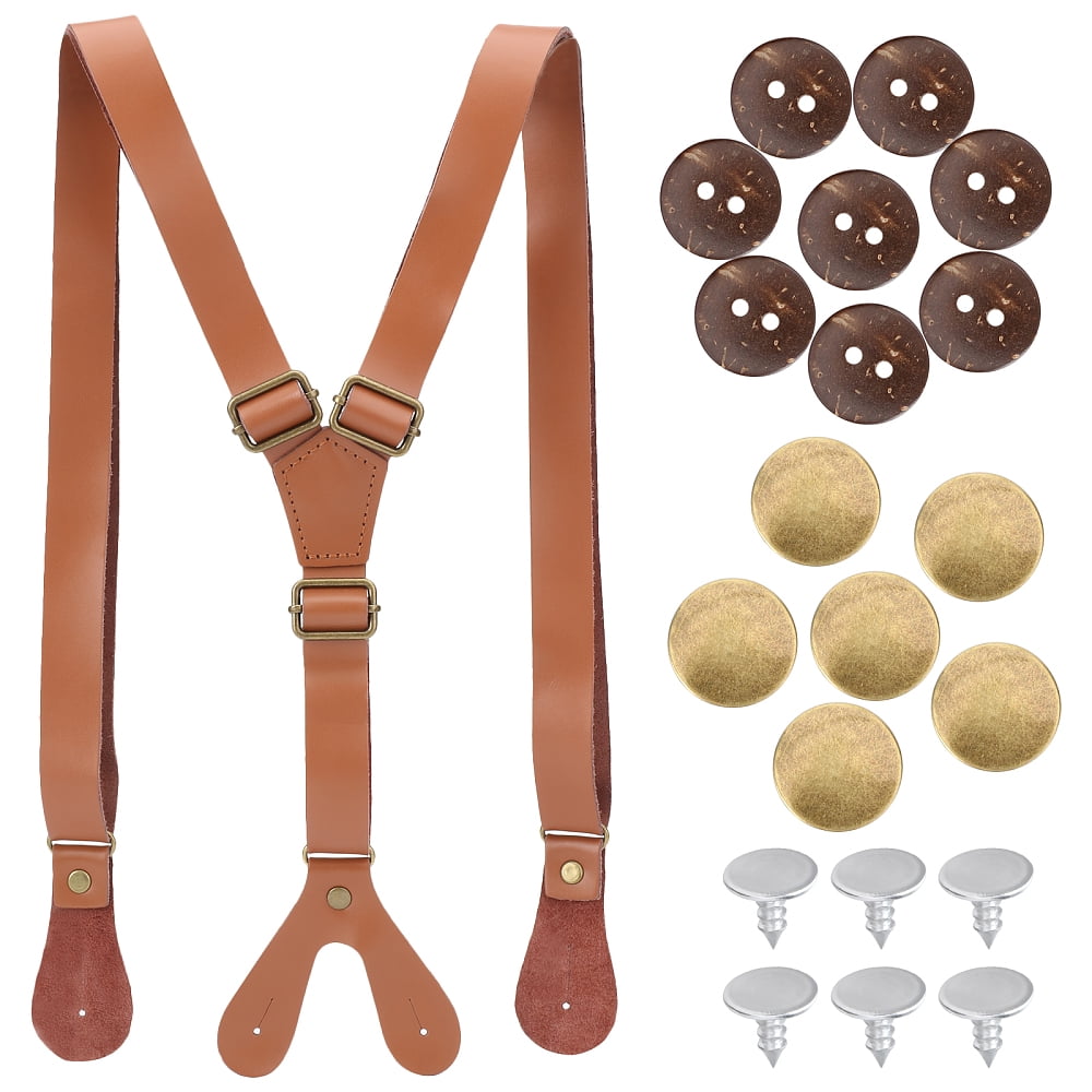 1 set 1pc Gneuine Leather Suspenders Wide Button End Elastic Adjustable ...