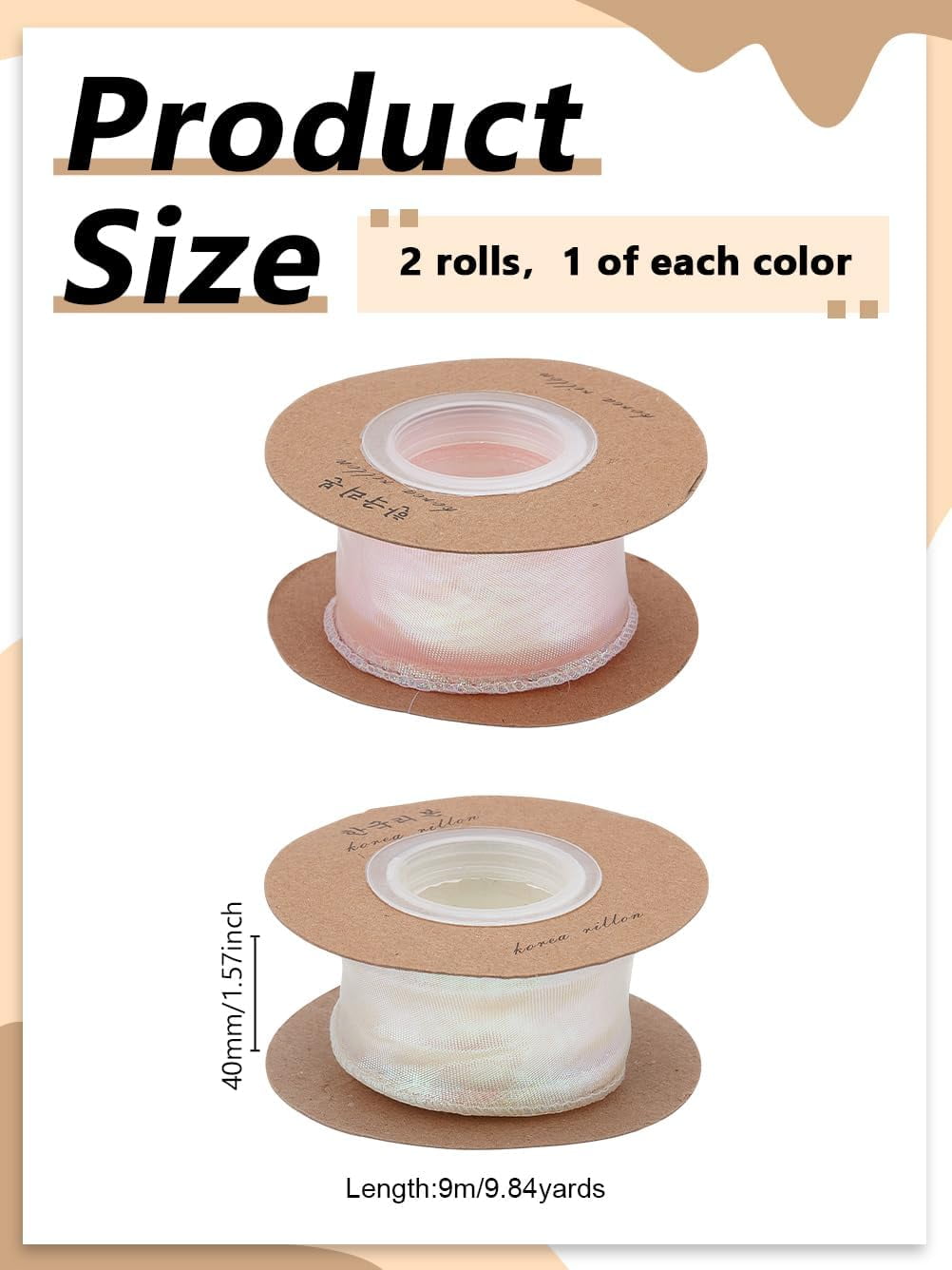 1 set 2 rolls 2 colors Flat Rainbow color Nylon Organza Ribbon ...