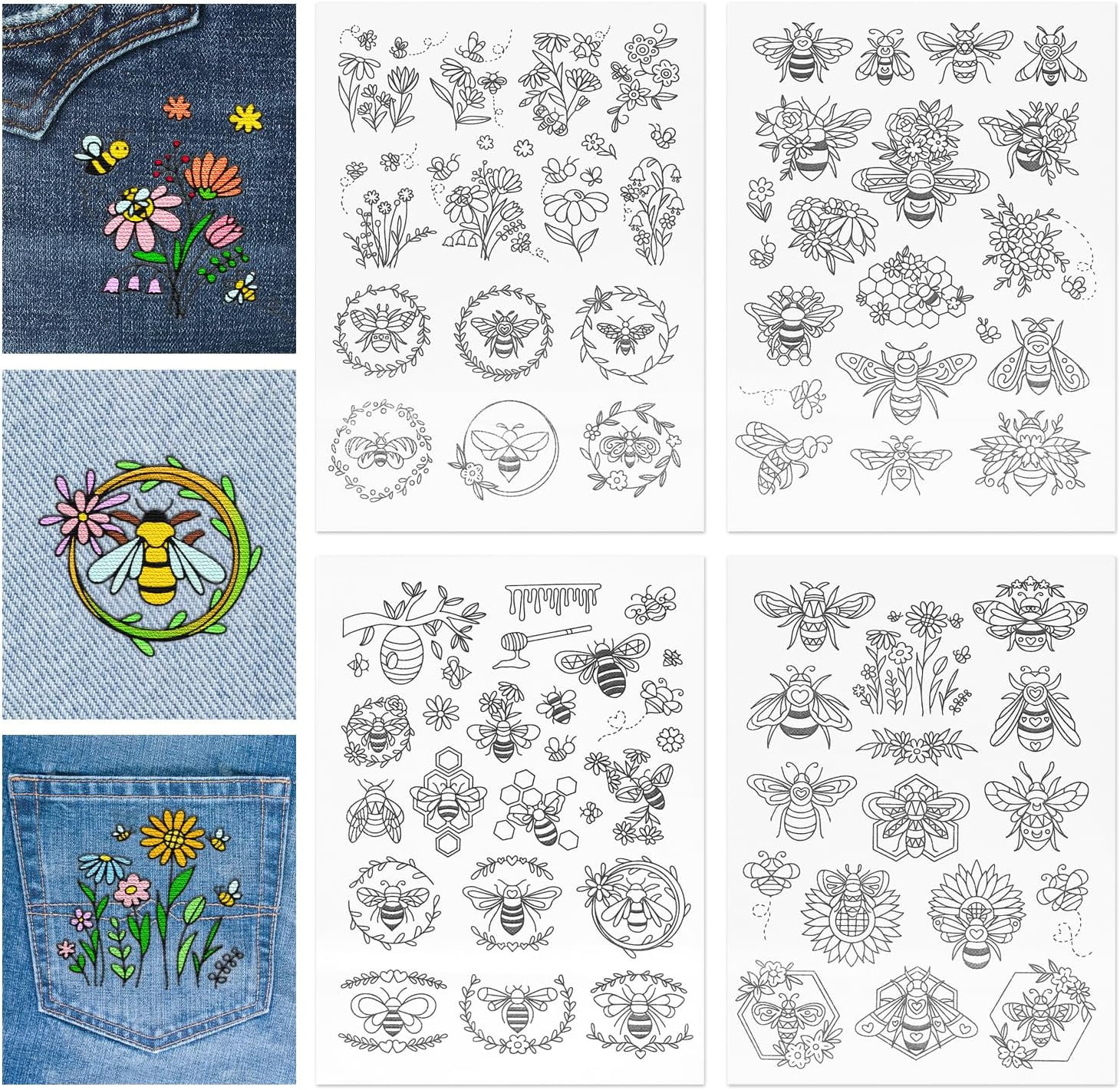 1 set 4 Sheets 11.6x8.2 Inch Stick and Stitch Embroidery Patterns Non ...