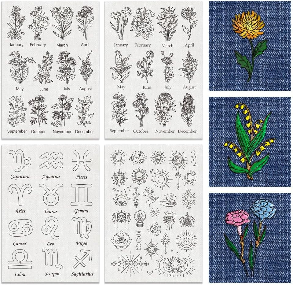 1 set 4 Sheets 11.6x8.2 Inch Stick and Stitch Embroidery Patterns Non ...