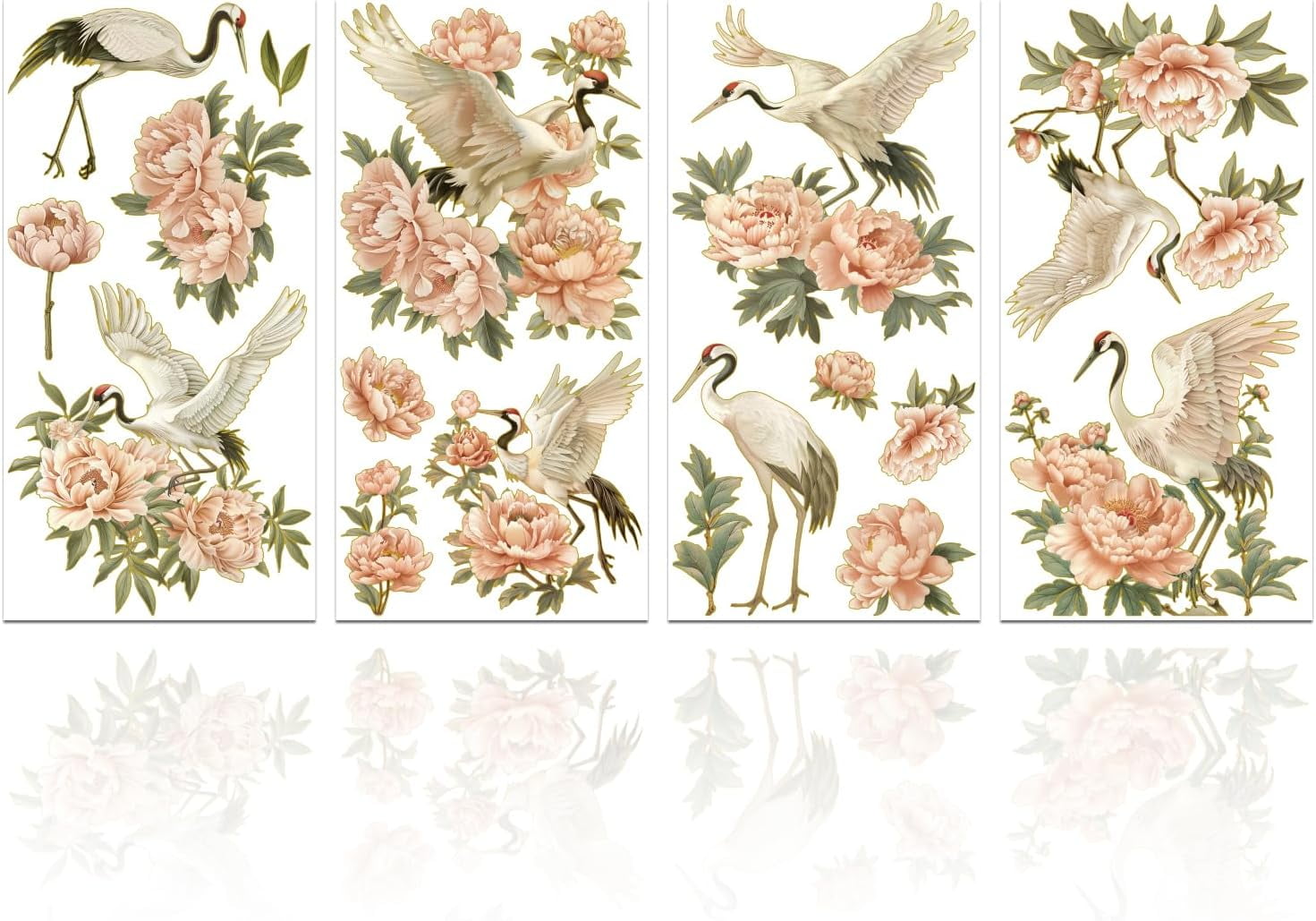 1 set 4 Sheets Crane and Peony Furniture Transfer 6x12inch Vintage ...