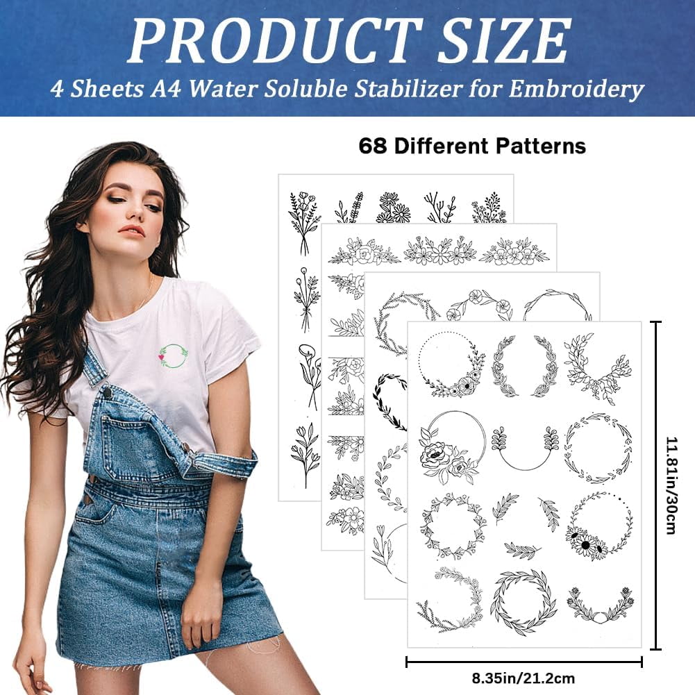 1 set 4 Sheets Flower Wreath Water Soluble Embroidery Stabilizers Hand ...