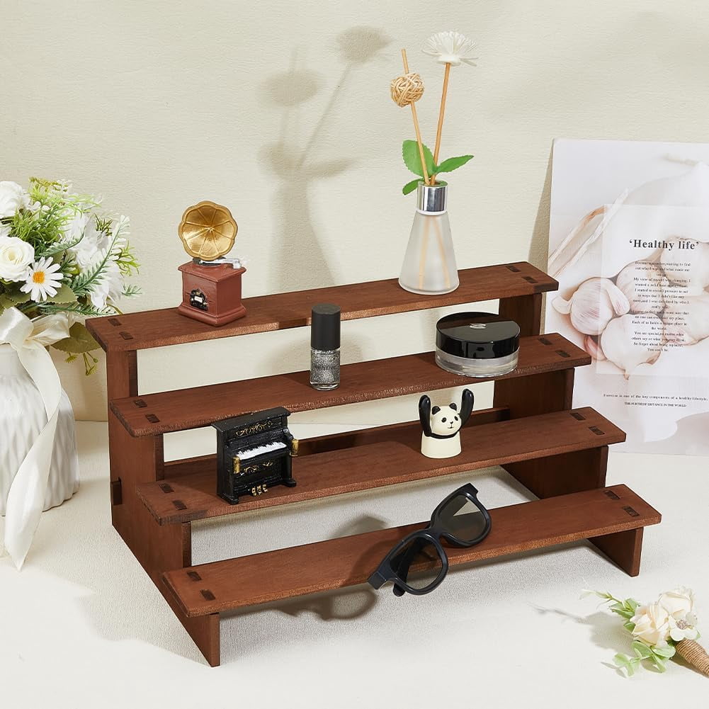 1 set 4-Tier Wood Organizer Display Riser Rack Wooden Tiered Minifigure ...