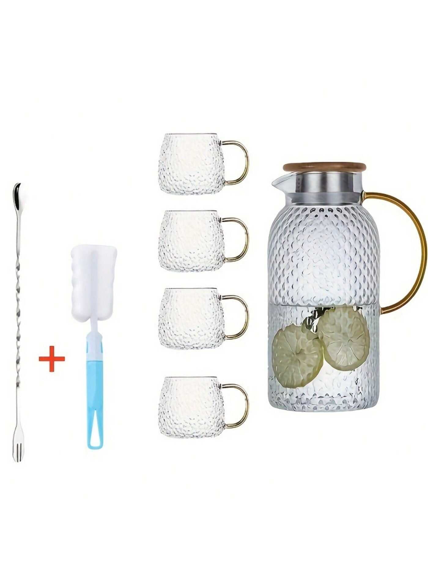 1 set, 4 cups of water kettle, 1800ml/60oz stainless steel lid glass ...
