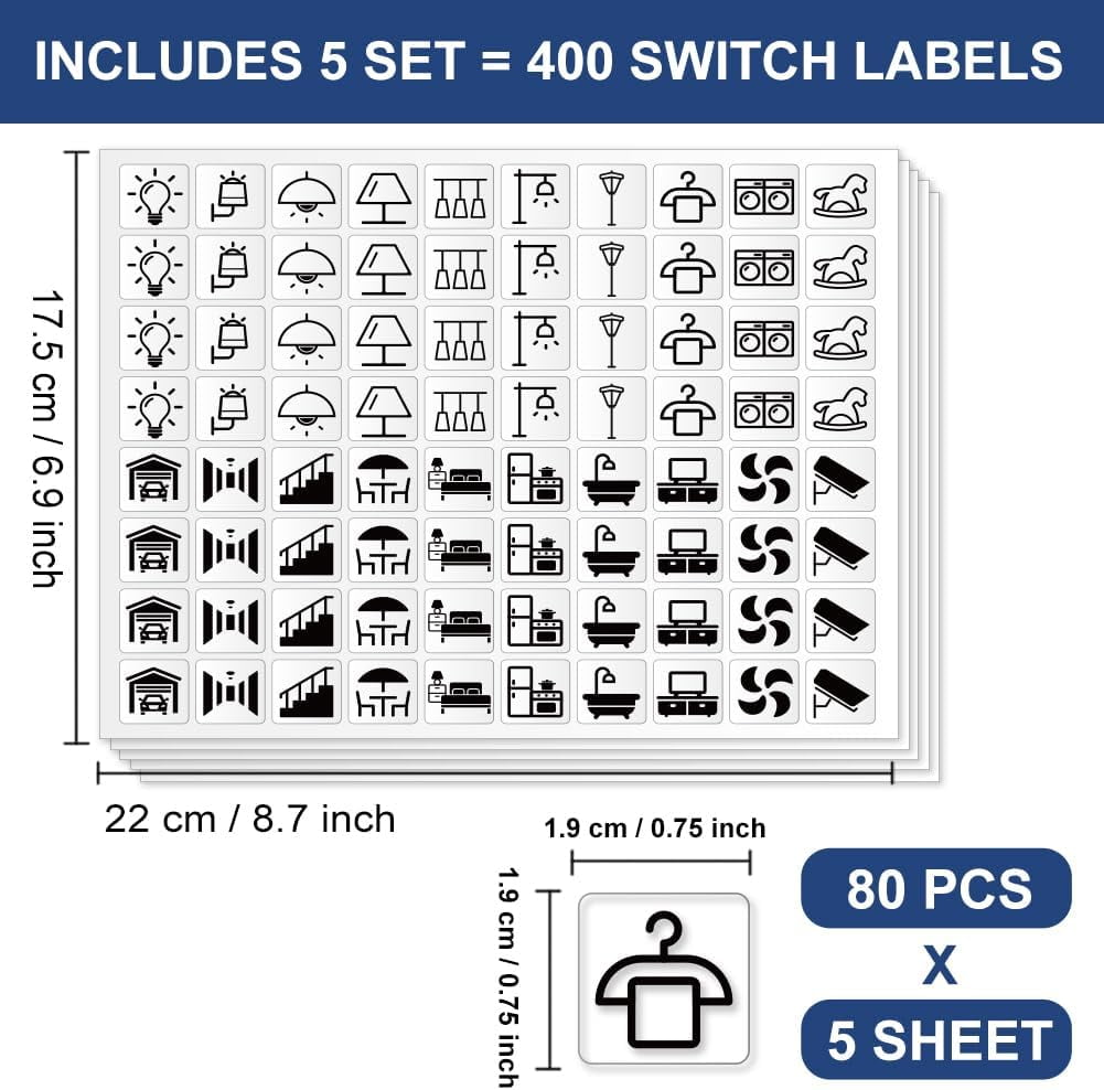 1 set 400 Pcs Light Switch Sticker Labels 20 Designs Transparent Switch ...
