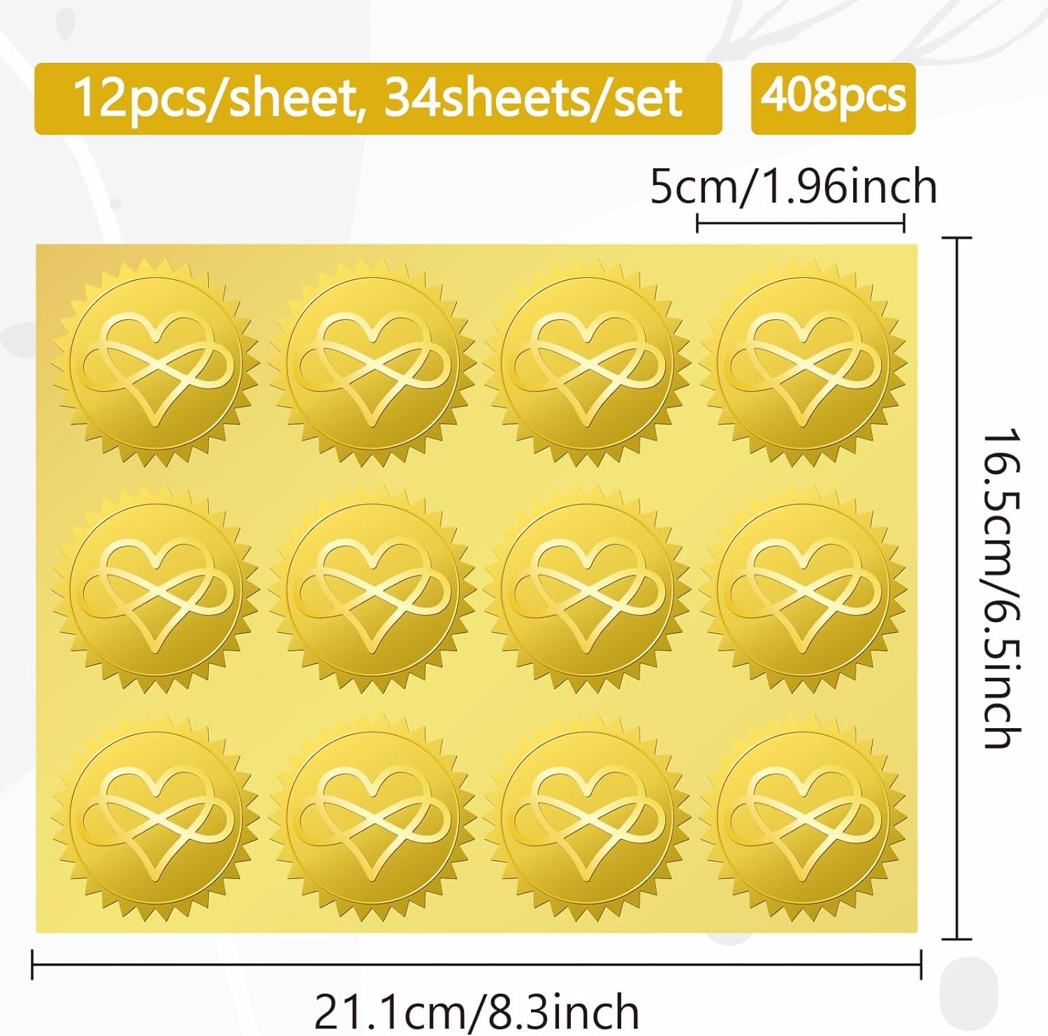 1 set 408pcs 2 Inch Heart golden Embossed Envelope Seals Stickers ...