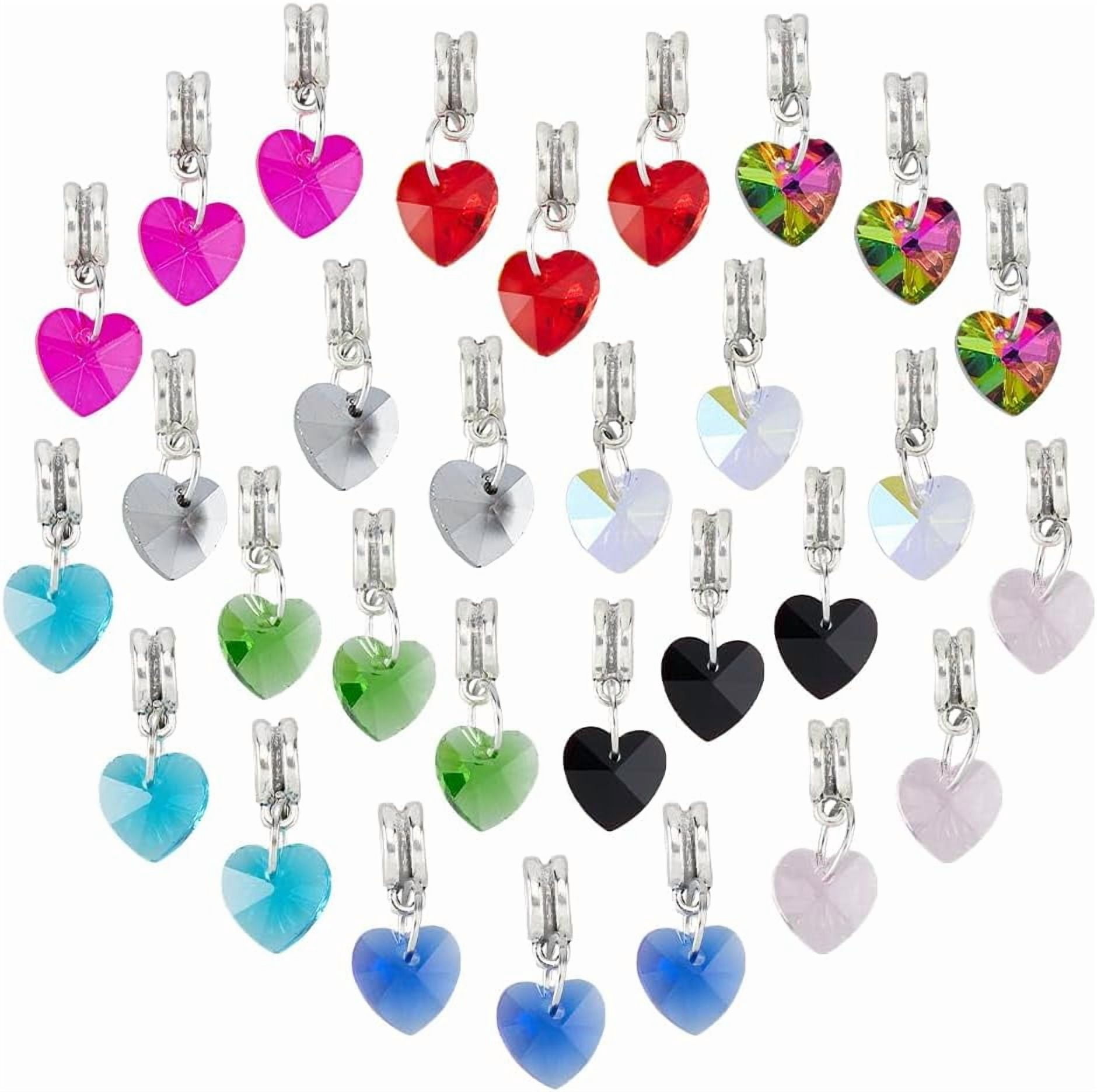 1 set 40pcs 10 colors Glass European Dangle Charms Large Hole Heart ...