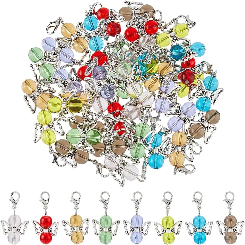 1 set 40pcs 8 styles Angel Glass Alloy Pendant Decorations with Alloy ...