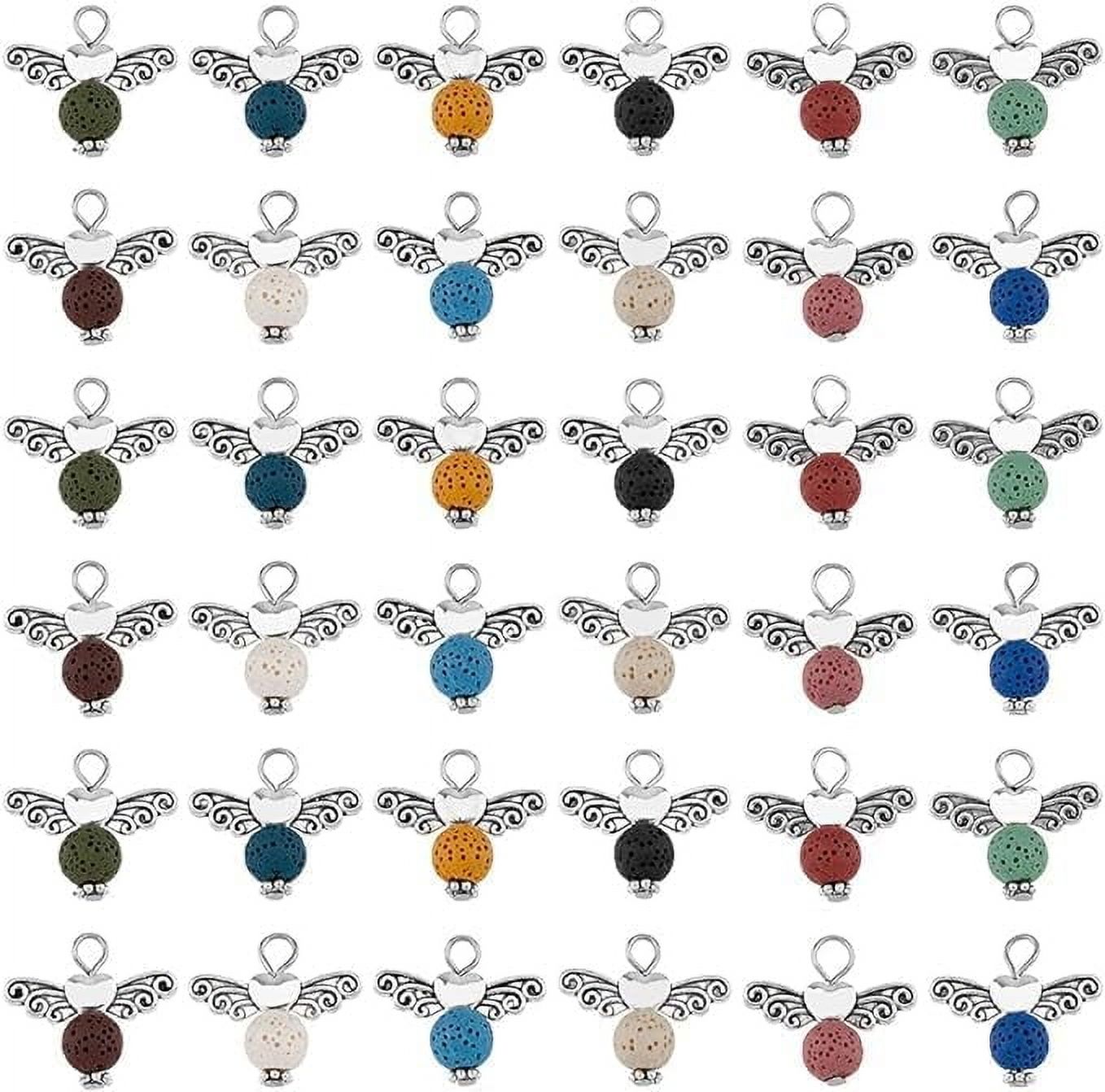 1 set 48pcs 12 colors Natural Lava Rock Dyed Pendants Round Charms with ...