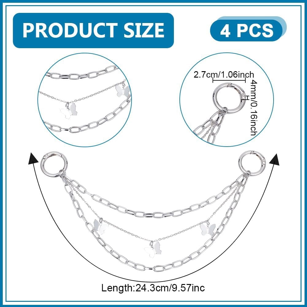 1 set 4pcs Brass Boot Strap Chains with Butterfly Charms Platinum 243mm ...