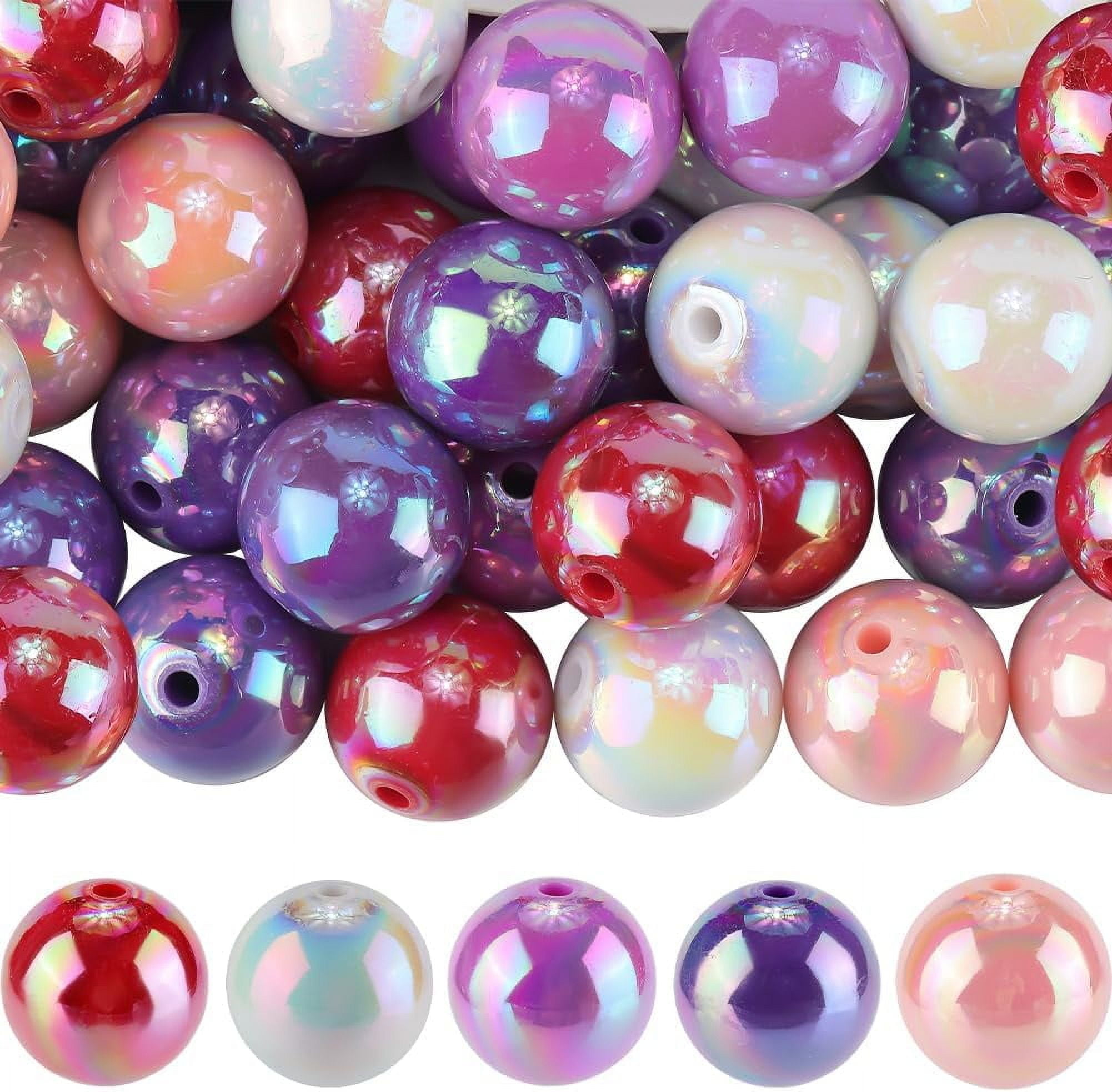 1 set 50pcs 5 colors Opaque Acrylic Beads sets AB color Plated Round ...