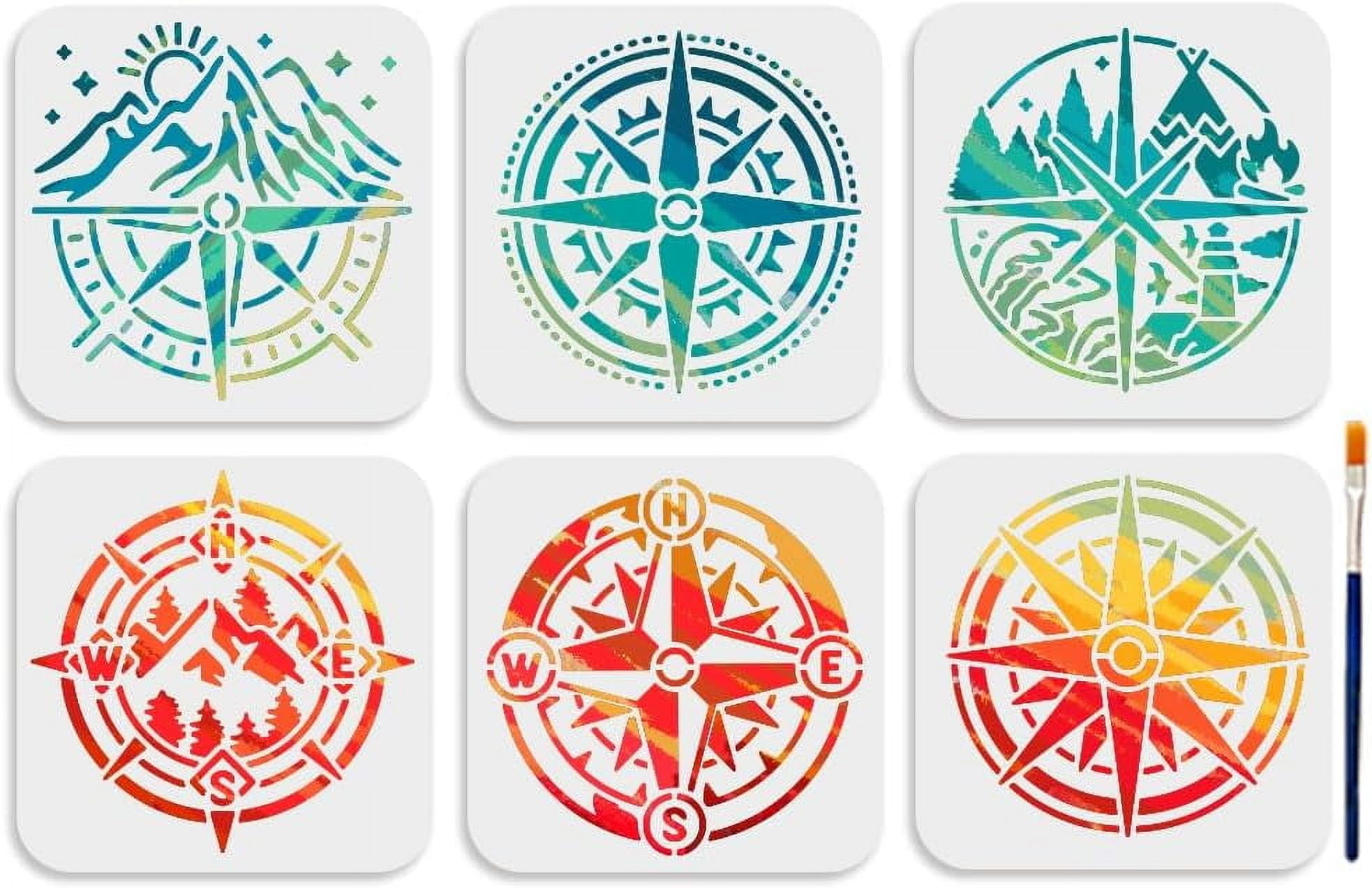 1 set 6pcs Compass Stencils 6×6inch Nature Scenery Compass Template ...