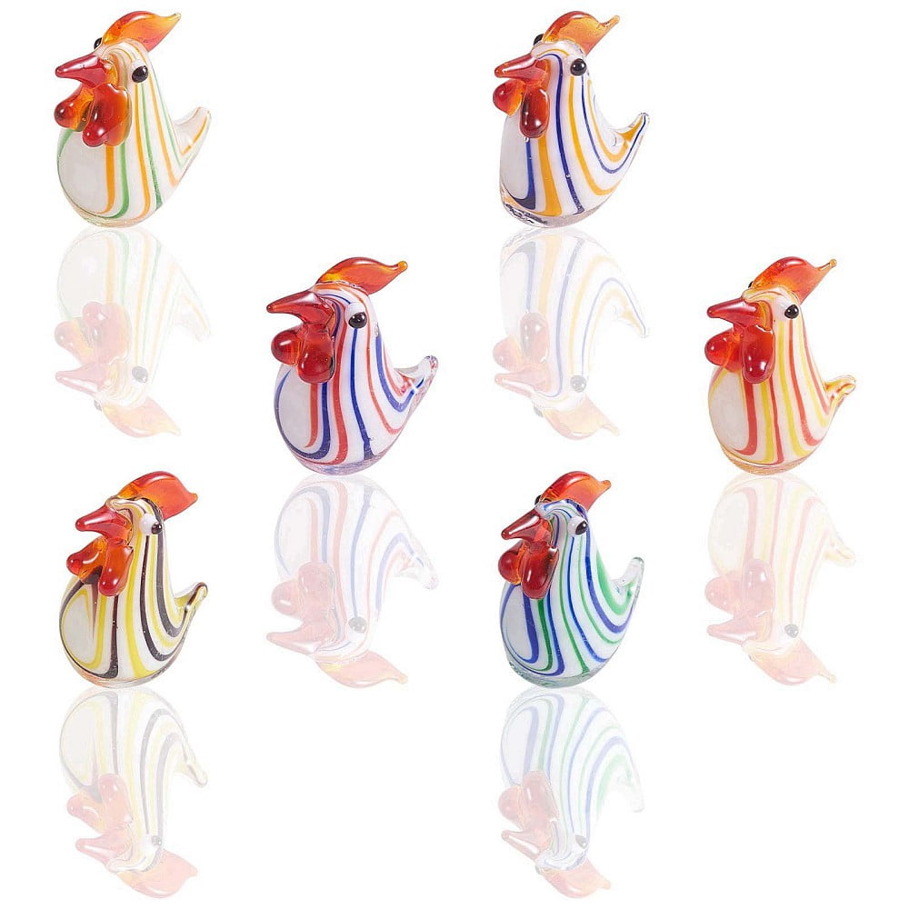 1 set 6pcs Glass Chick Figurine Handmade Blown Rooster Glass Art Statue ...