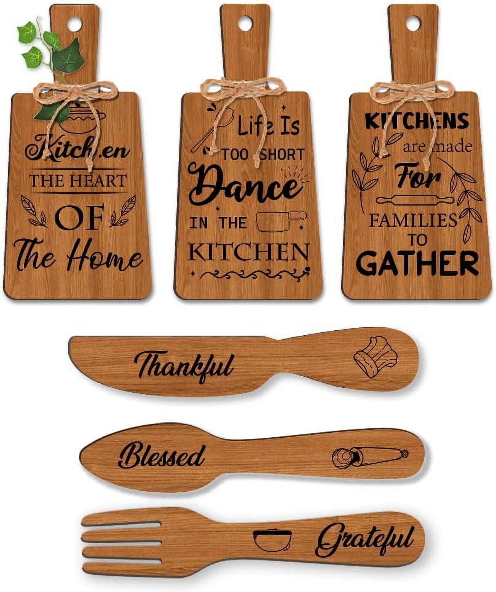 1 set 6pcs Kitchen Wooden Sign Wall Decor Eat Wood Cutting Board Sign ...