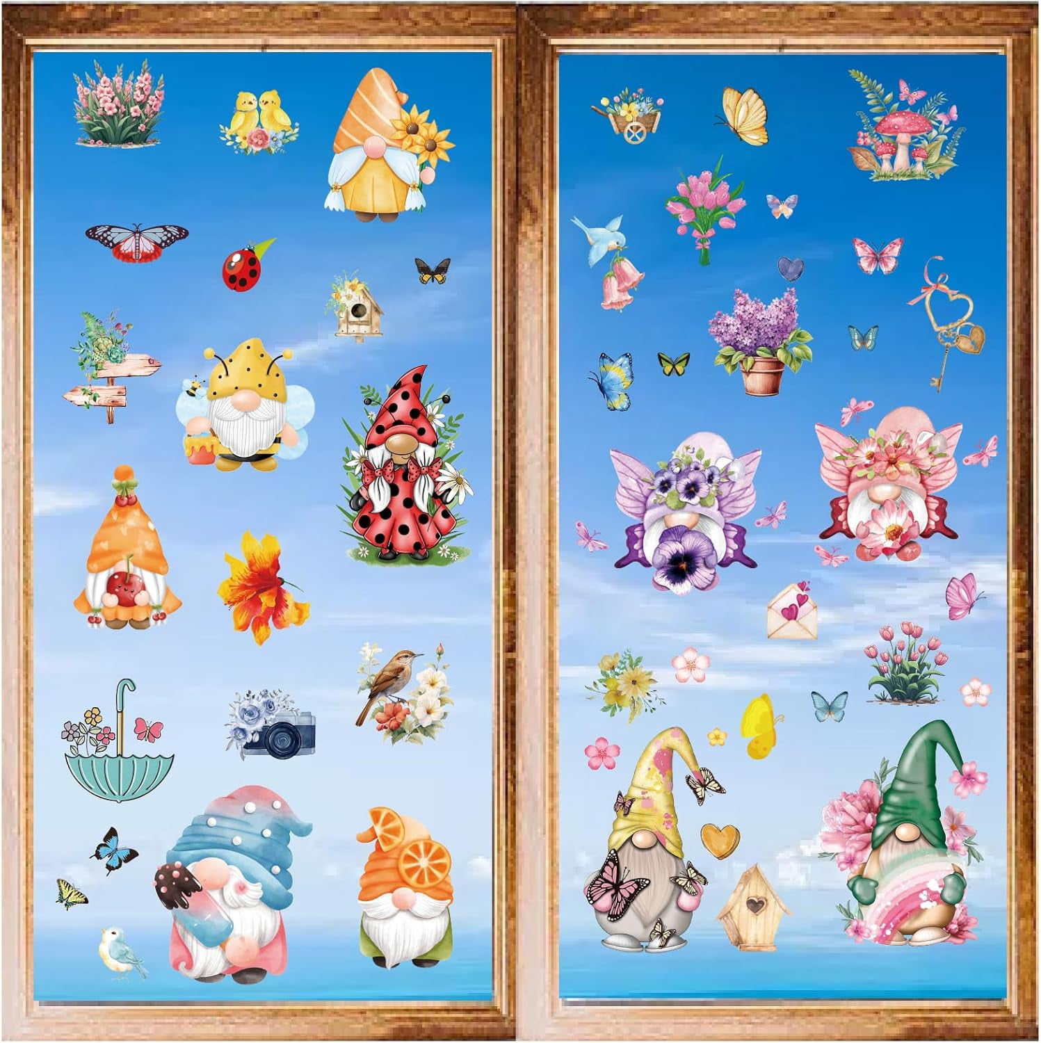 1 set 8 styles Gnome Wall Stickers Spring Window Cling Colorful PVC ...