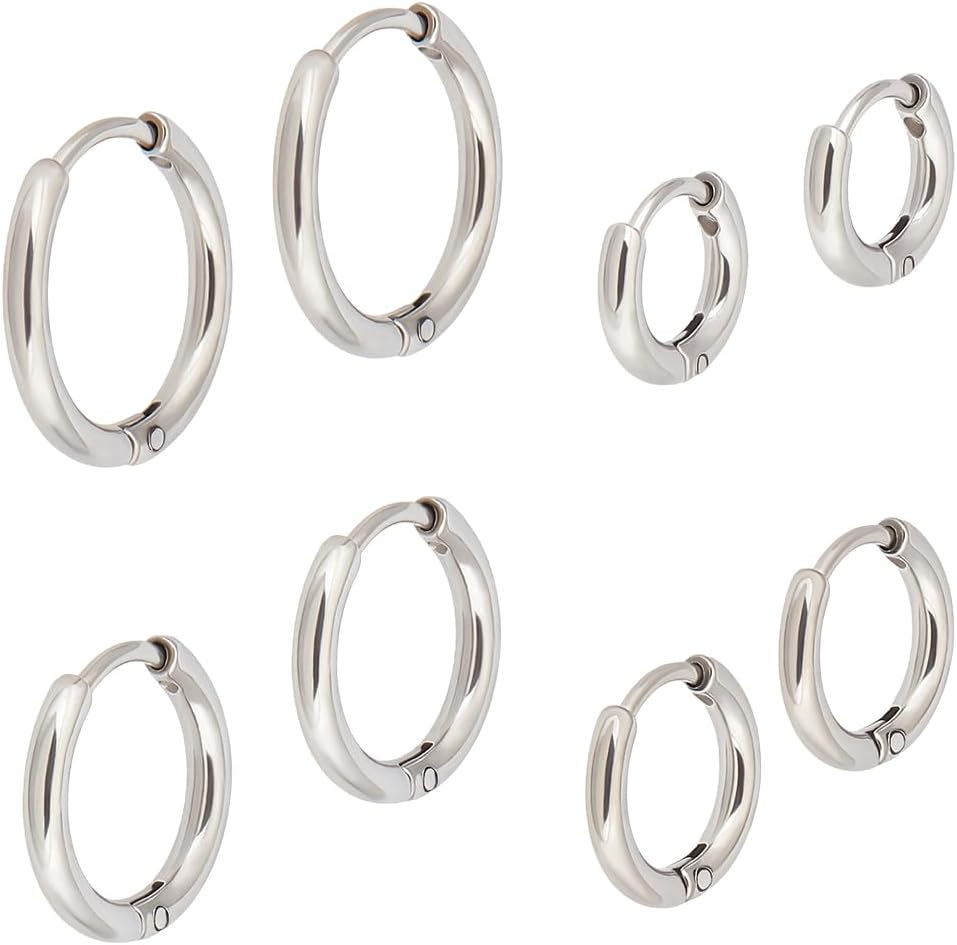 1 set 8Pairs 4 styles Ion Plating(IP) 304 Stainless Steel Hoop Earrings ...