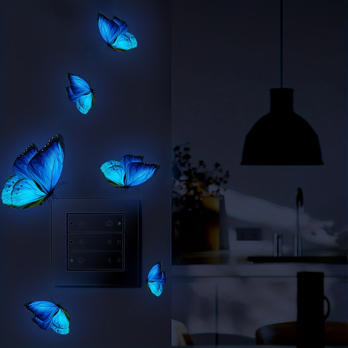 1 set，Blue butterflies sticker, Can glow in the dark Removable and ...