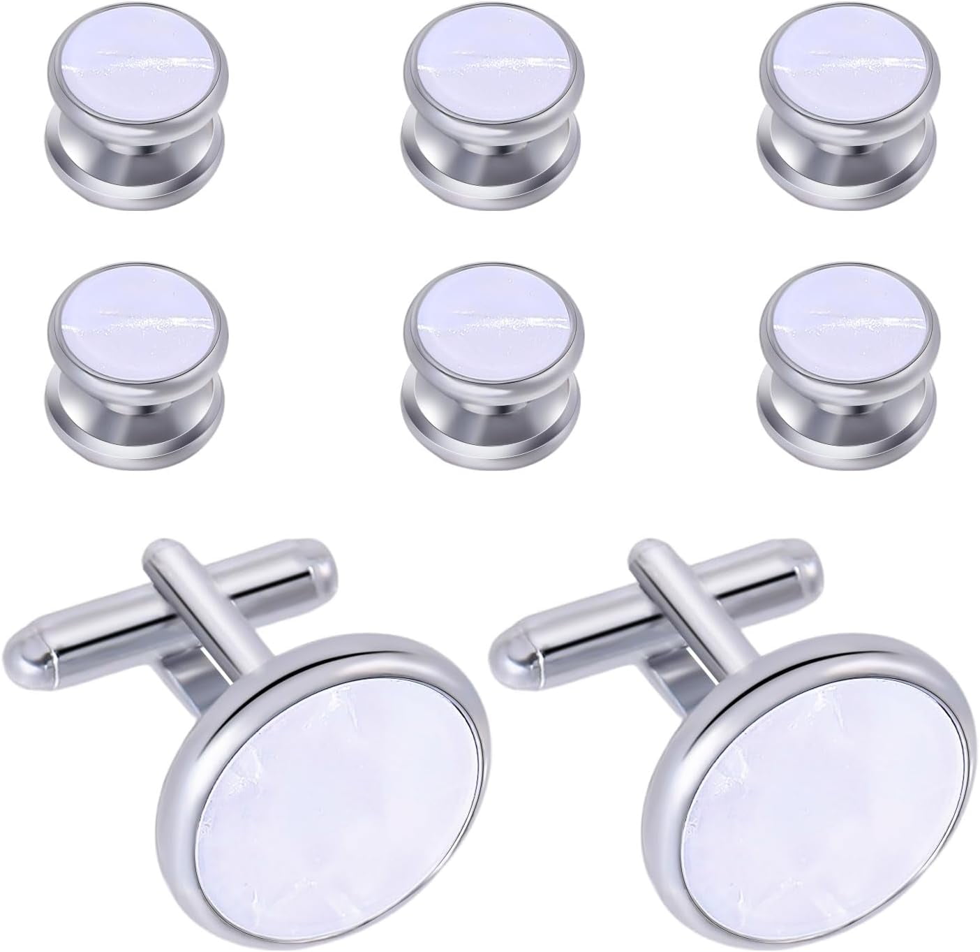 1 set Brass with White Shell Cufflinks Flat Round Platinum 20x17.5mm - Walmart.com