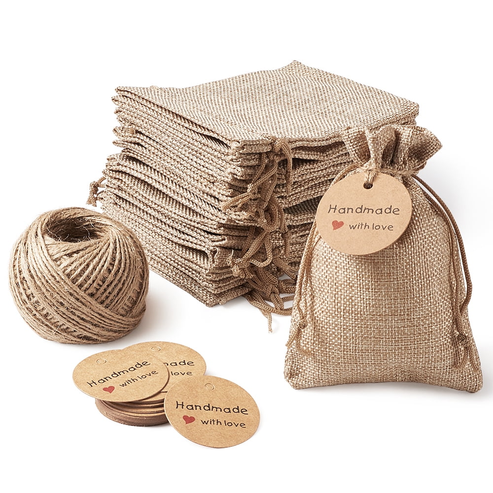 1 set Burlap Packing Pouches Drawstring Bags with Jewelry Display Kraft ...