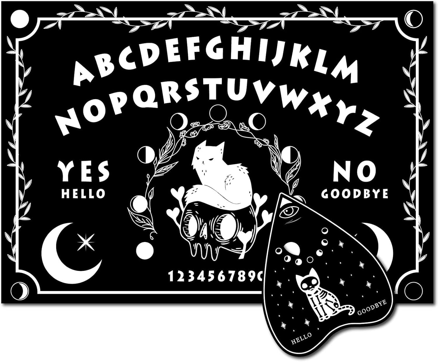1 set Cat Wood Spirit Board Moon Phase Pendulum Board Kit Black Talking ...