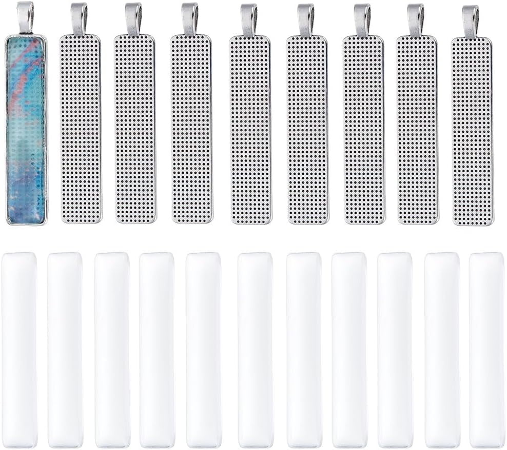 1 set DIY Blank Dome Rectangle Pendant Kits Including Alloy Big Pendant Cabochon Settings Plain ...